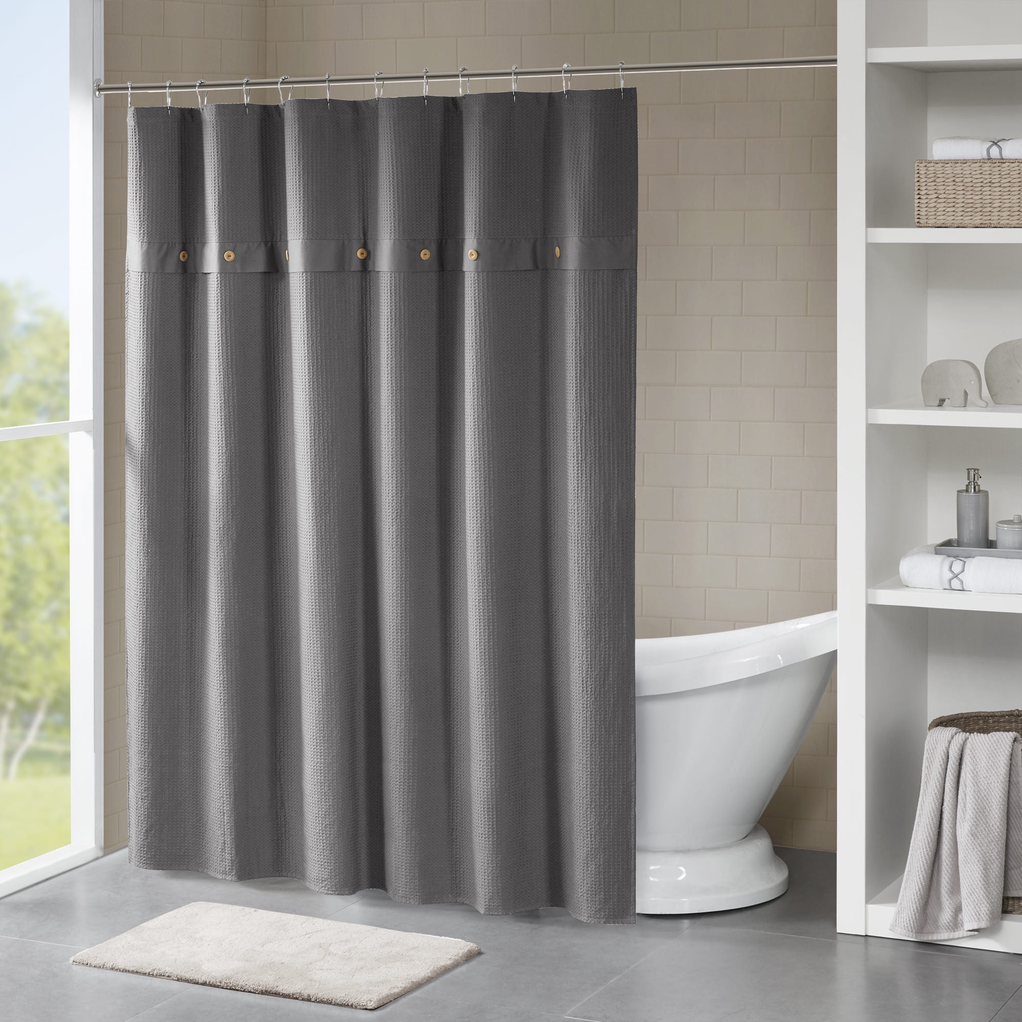 Home Essence Lucina Cotton Waffle Weave Textured Shower Curtain ...