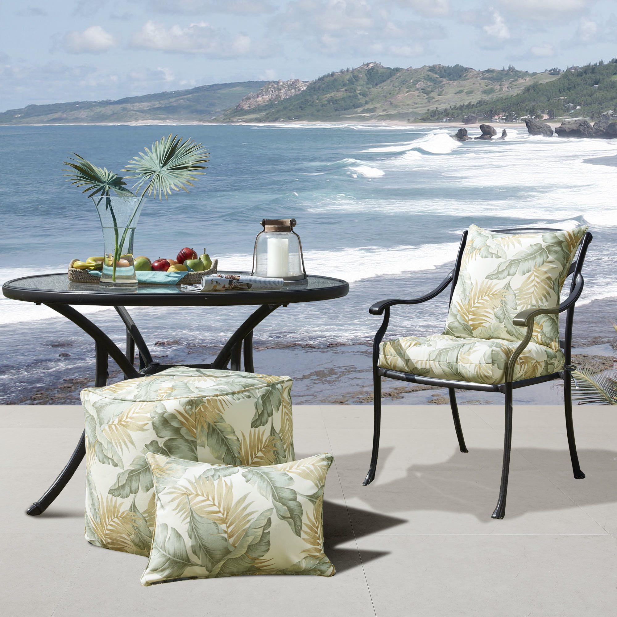 Home Essence Nika Printed Leaf 3M Scotchgard Outdoor Pouf - Walmart.com
