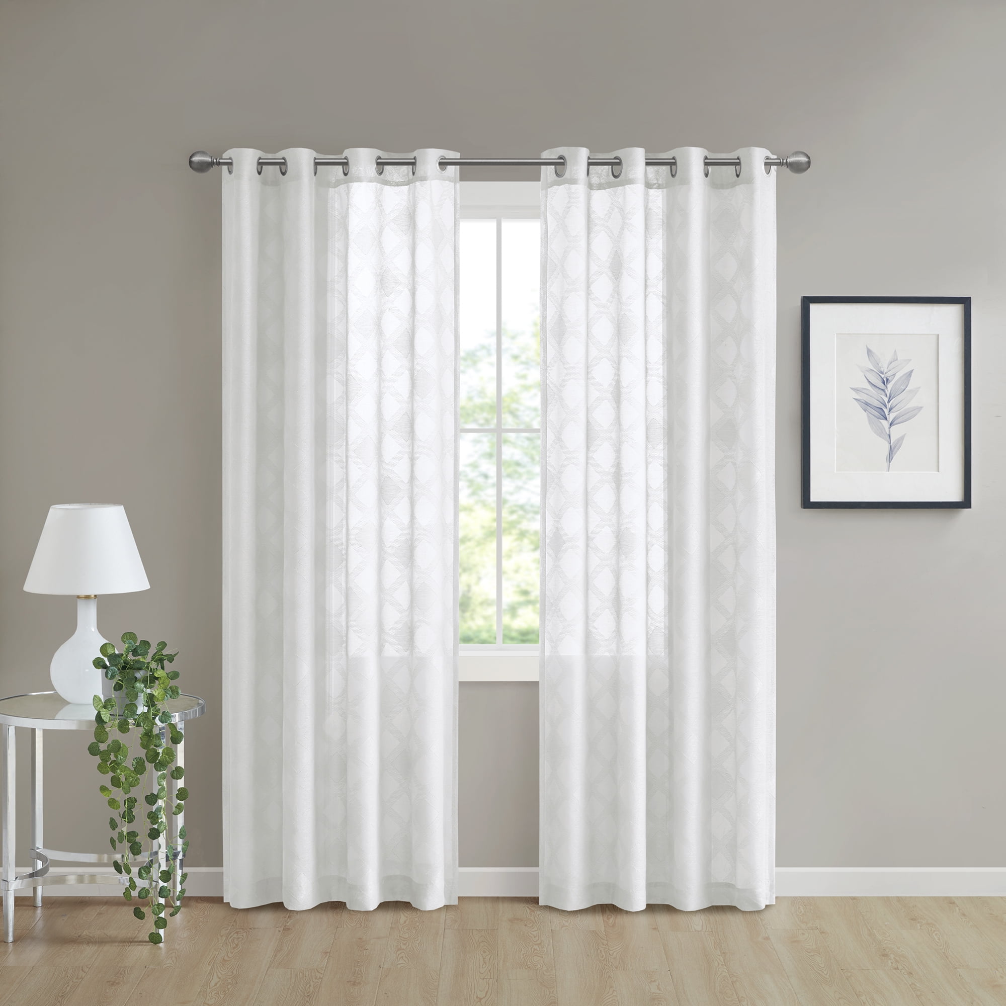 Home Essence Prism Geometric Jacquard Sheer Window Panel Single, White ...