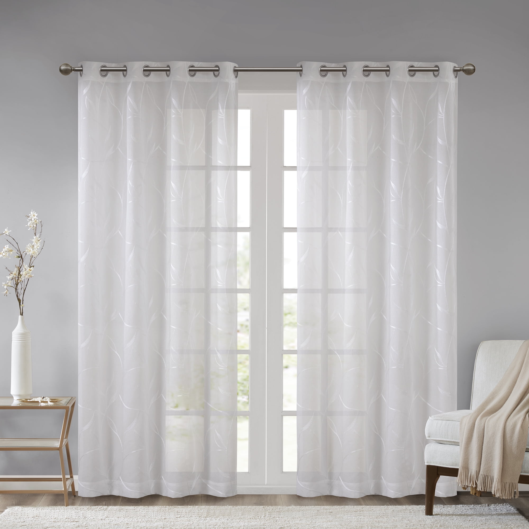Home Essence Vina Leaf Embroidered Window Curtain Sheer - Walmart.com