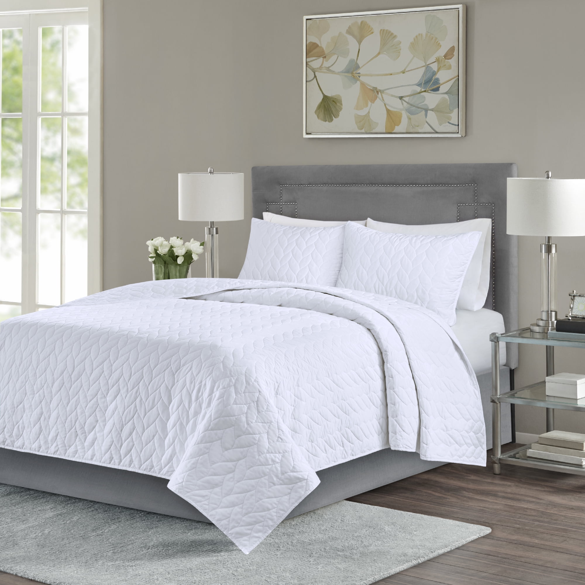 Home Essence Wiley 3 Piece Reversible Coverlet Set, Full/Queen, White ...