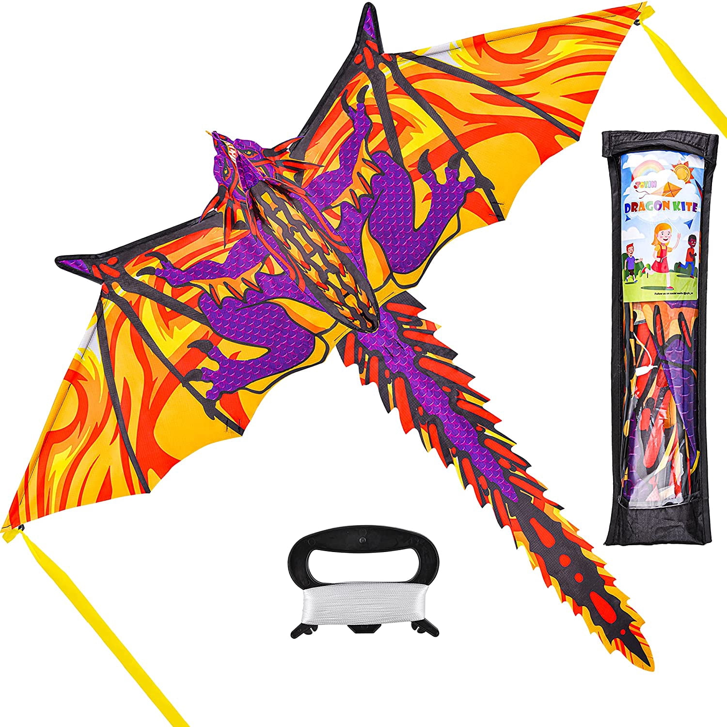 Home Express 3D Dragon Kite with Tail Easy to Fly Huge Kites for Kids ...