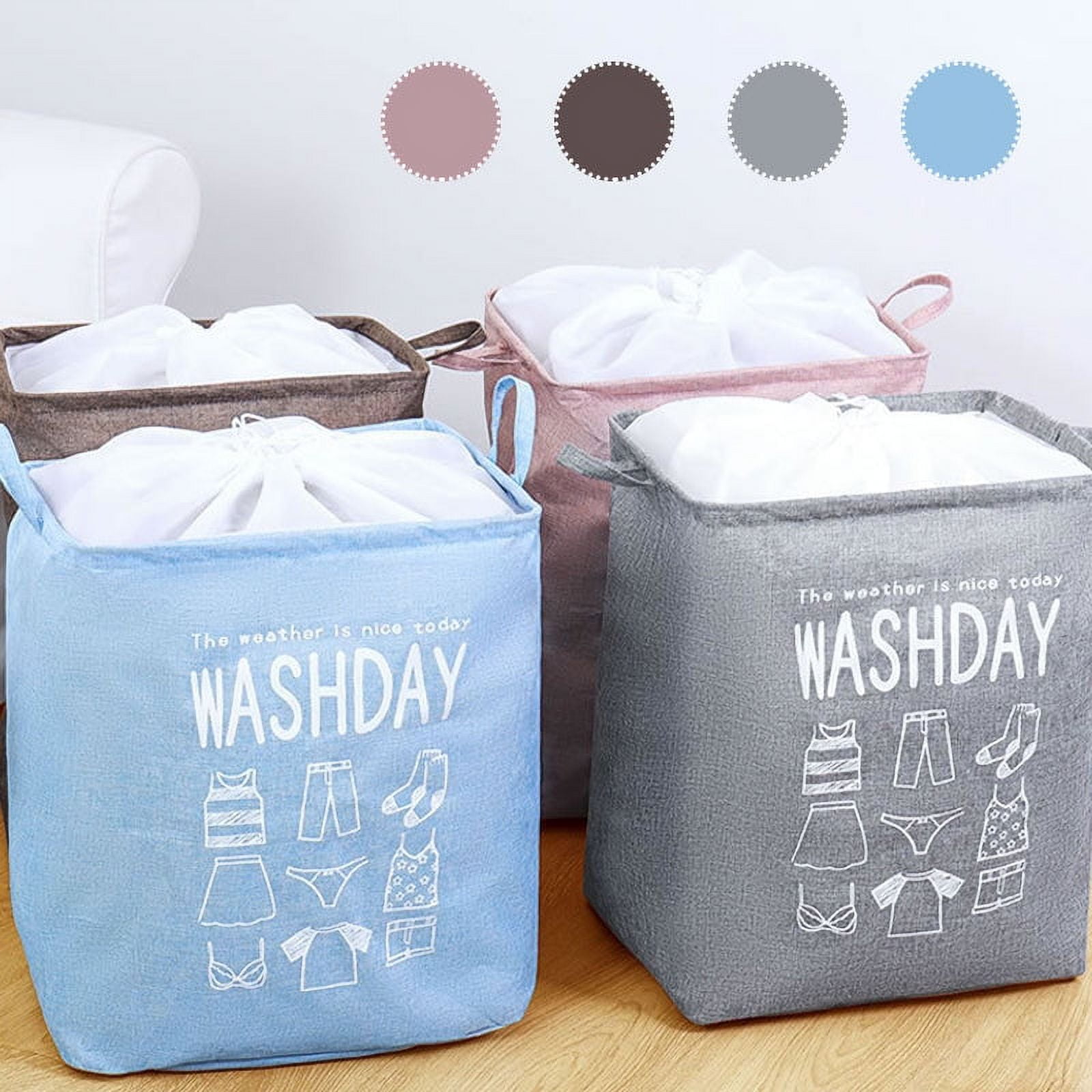 Home Fabric Storage Bin with Drawstring Closure and 2 Bold Handles ...