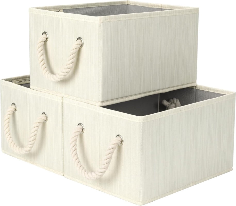 Home Fabric Storage Bins with Cotton Rope Handles for Organizing ...