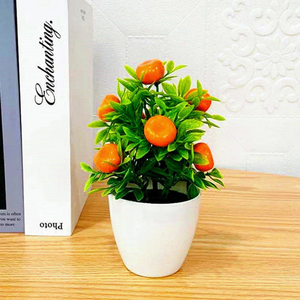 Home Fake Flower Pot Mini Potted Foam Fruit Decorative Orange Pepper ...