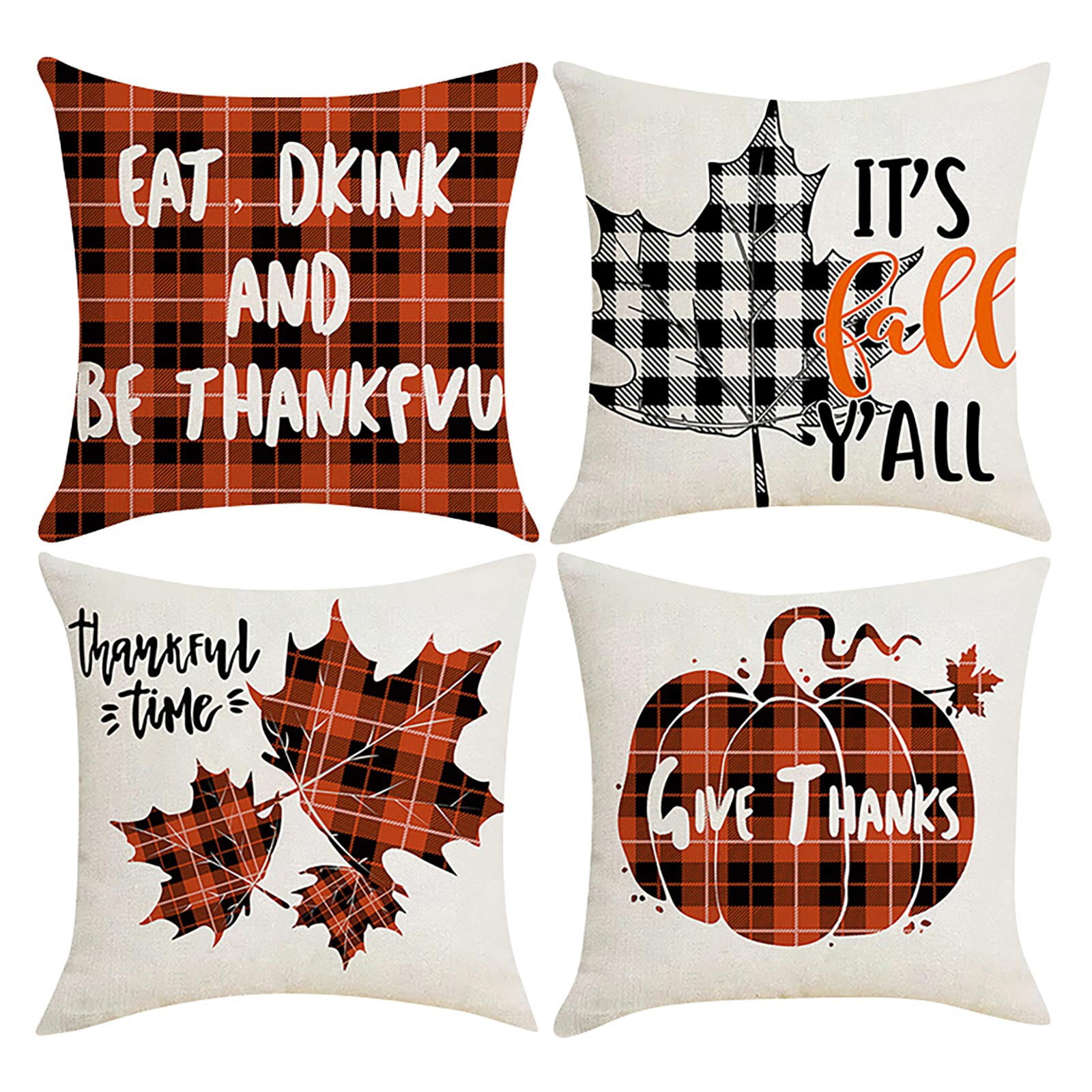 Home Fall Buffalo Check Plaid Pumpkin Maple Leaf Throw Pillow Cover, 18 ...
