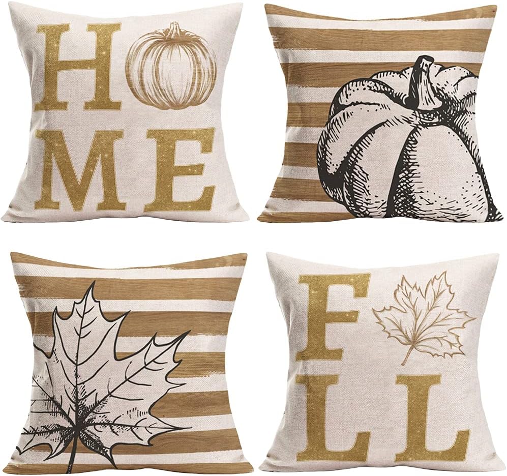 Home Fall Wood Pumpkin Farmhouse Decorative Pillow Covers Set of 4 ...