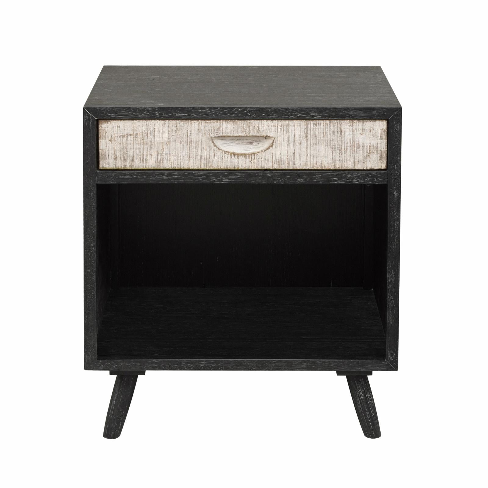 Home Fare Rustic 1 Drawer Open Nightstand in Weathered Black and White ...
