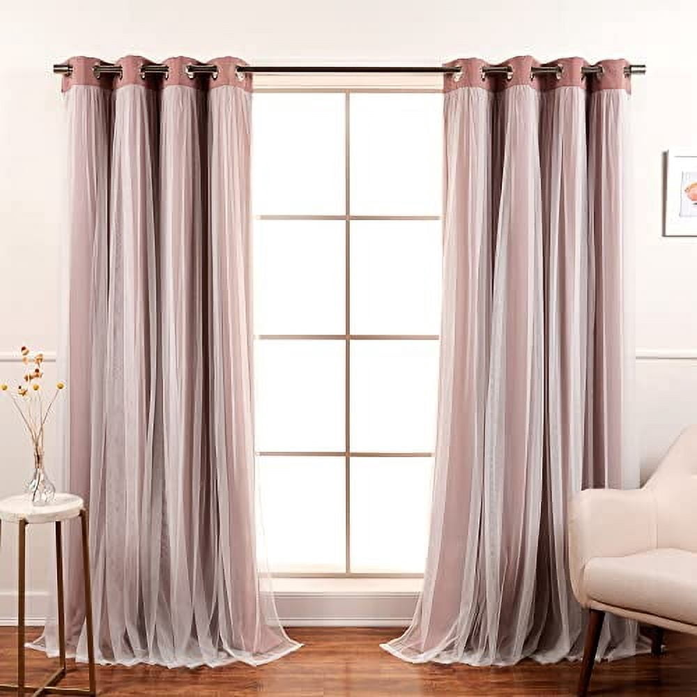 Home Fashion Set of 2 Lace Tulle Overlay Thermal Insulated Solid ...