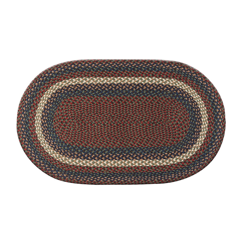 Home Floor Mat Jute C-040 Burgundy, Gray Braided Rug, Oval 27" x 45 ...