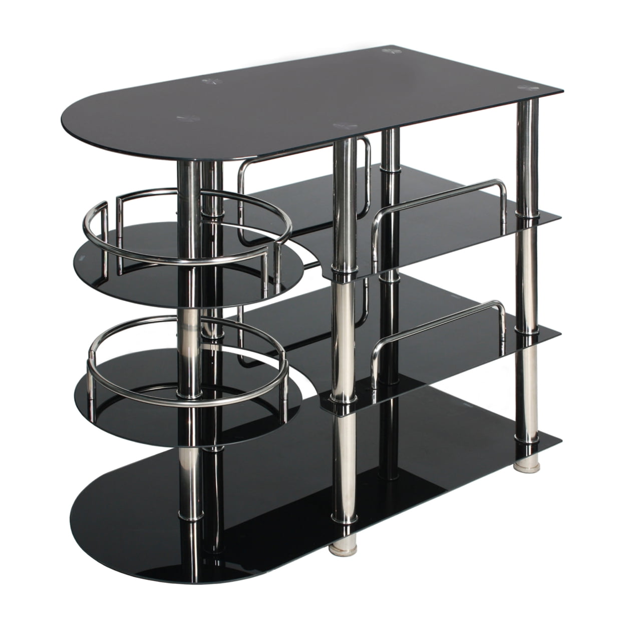 Home Furniture Bourbon Liquor Bar Tempered Glass Rack Table - Black ...
