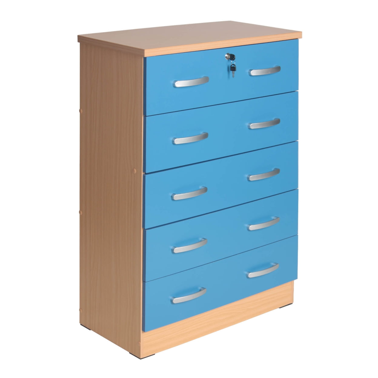 Home Furniture Cindy 5 Drawer Chest Wooden Dresser with Lock - Blue ...