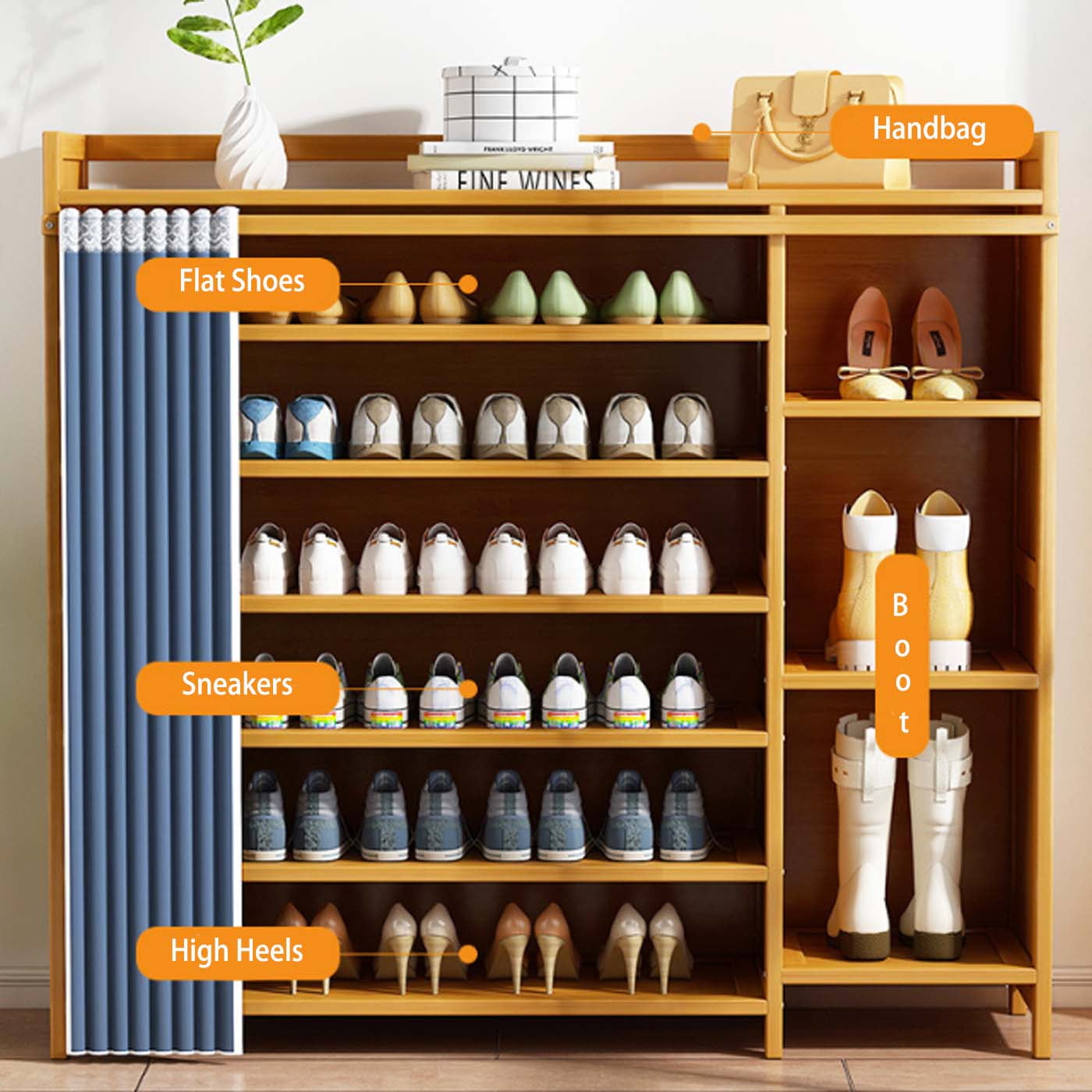 Home Furniture High Quality 6 Tier Wood Bamboo Shelf Entryway Storage ...