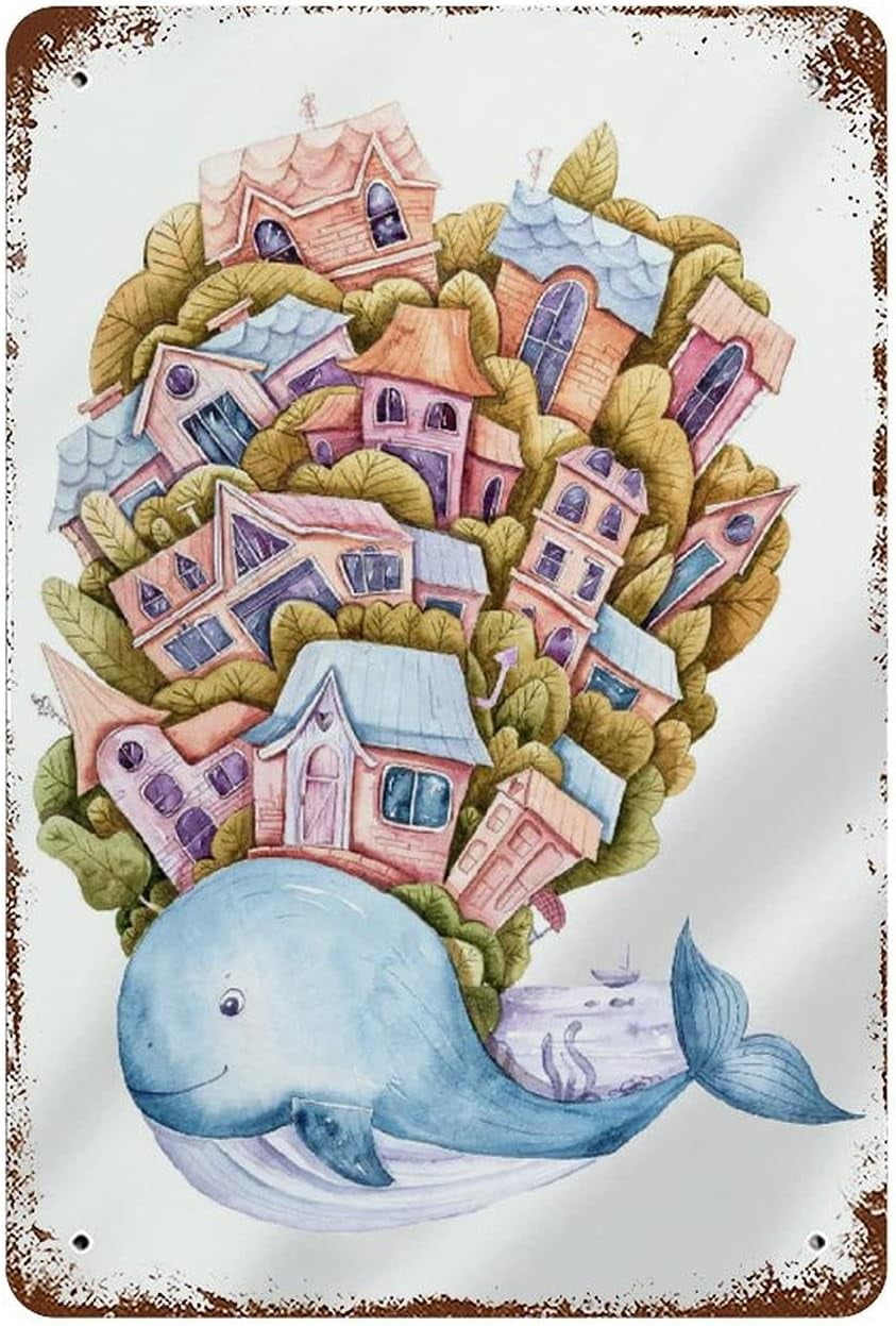 Home,Garden,Garage,Barton...Decor Watercolor Whale ClipTin Sign ...