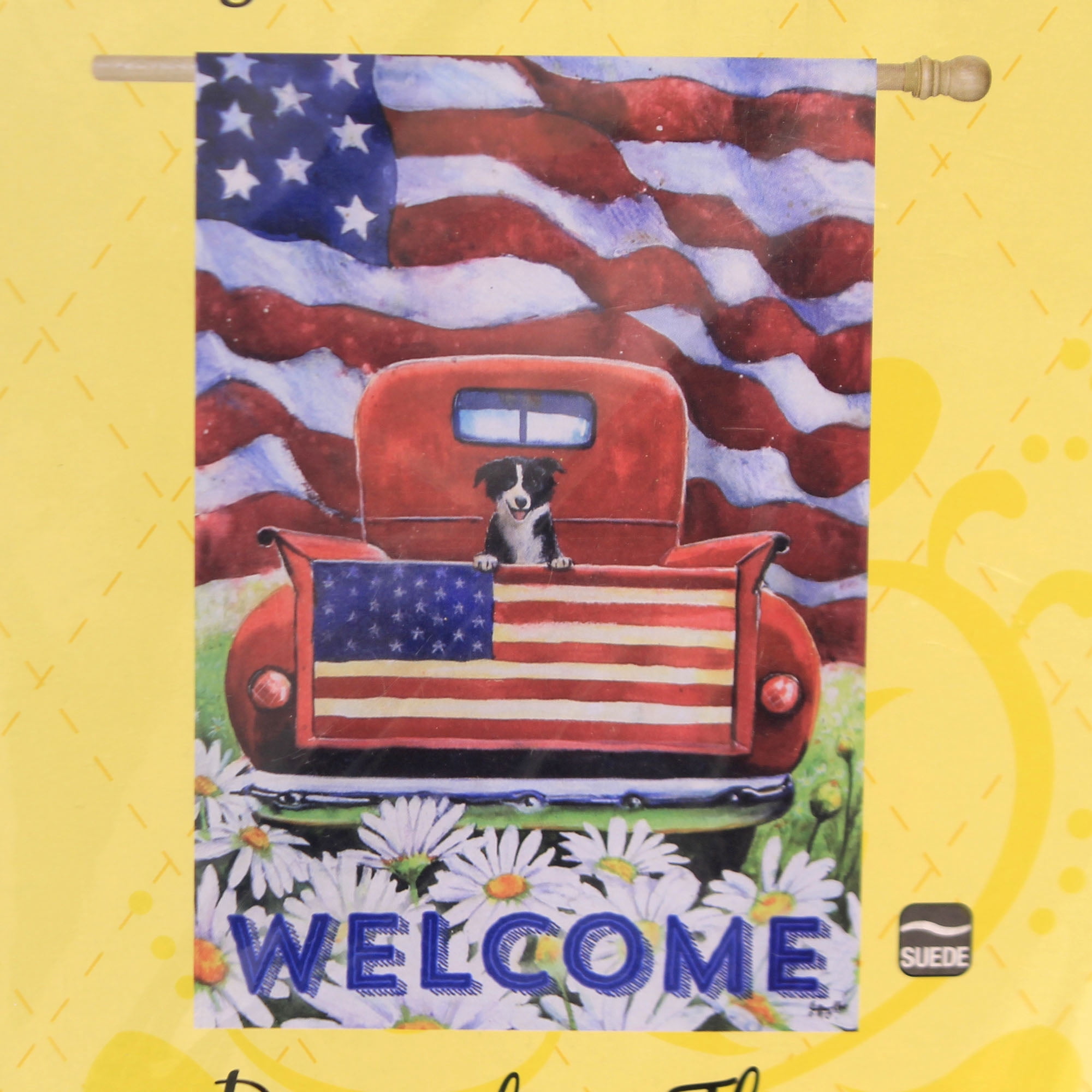 Home & Garden PATRIOTIC PUP TRUCK SUEDE FLAG Fabric Suede Reflections ...