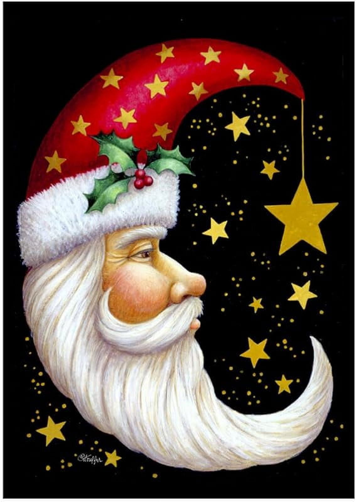 Home Garden Santa Moon Christmas Flag 12x18 Inch Double Sided for ...