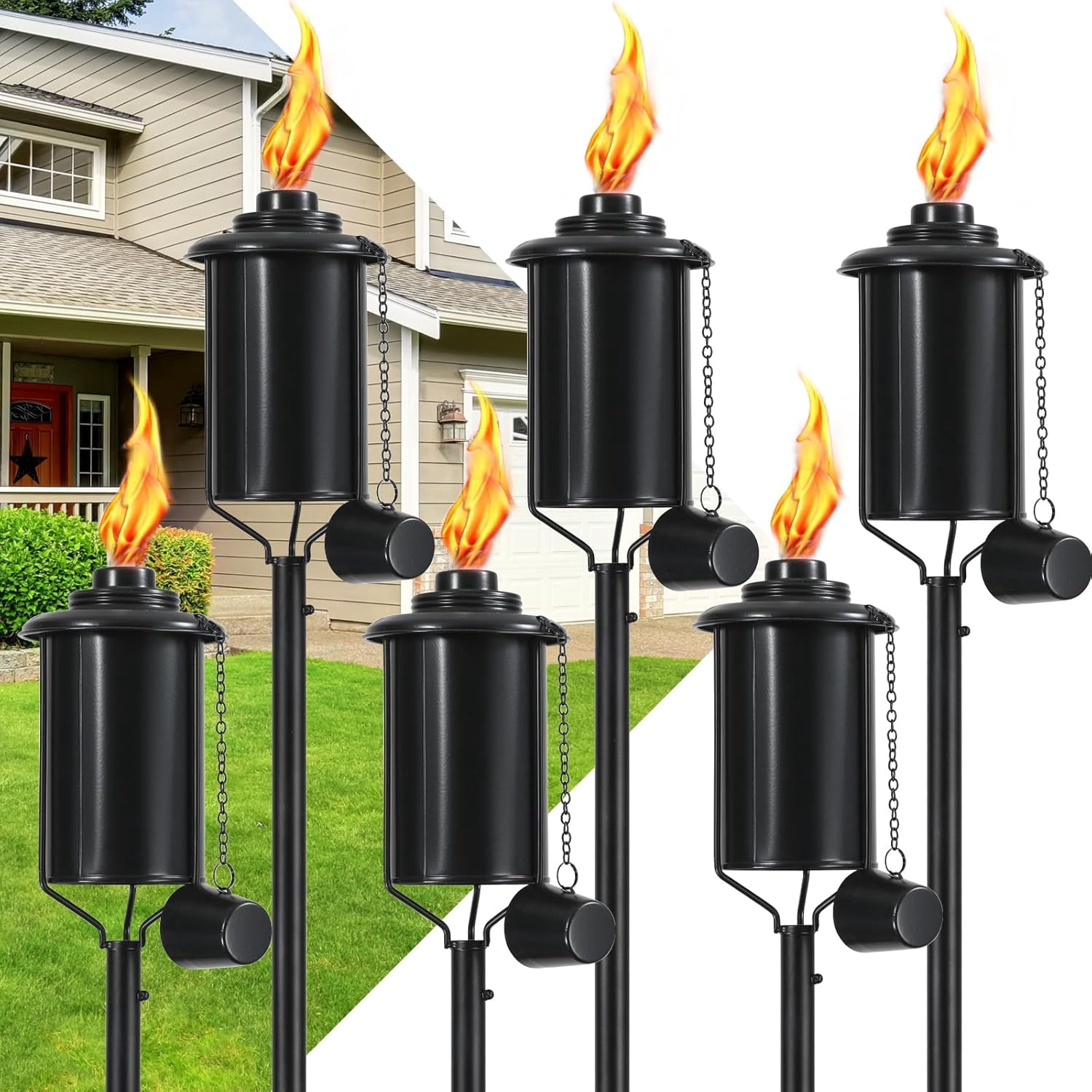 Home Garden Torches for Outside Set of 6, 16 Oz Outdoor Metal Torch ...