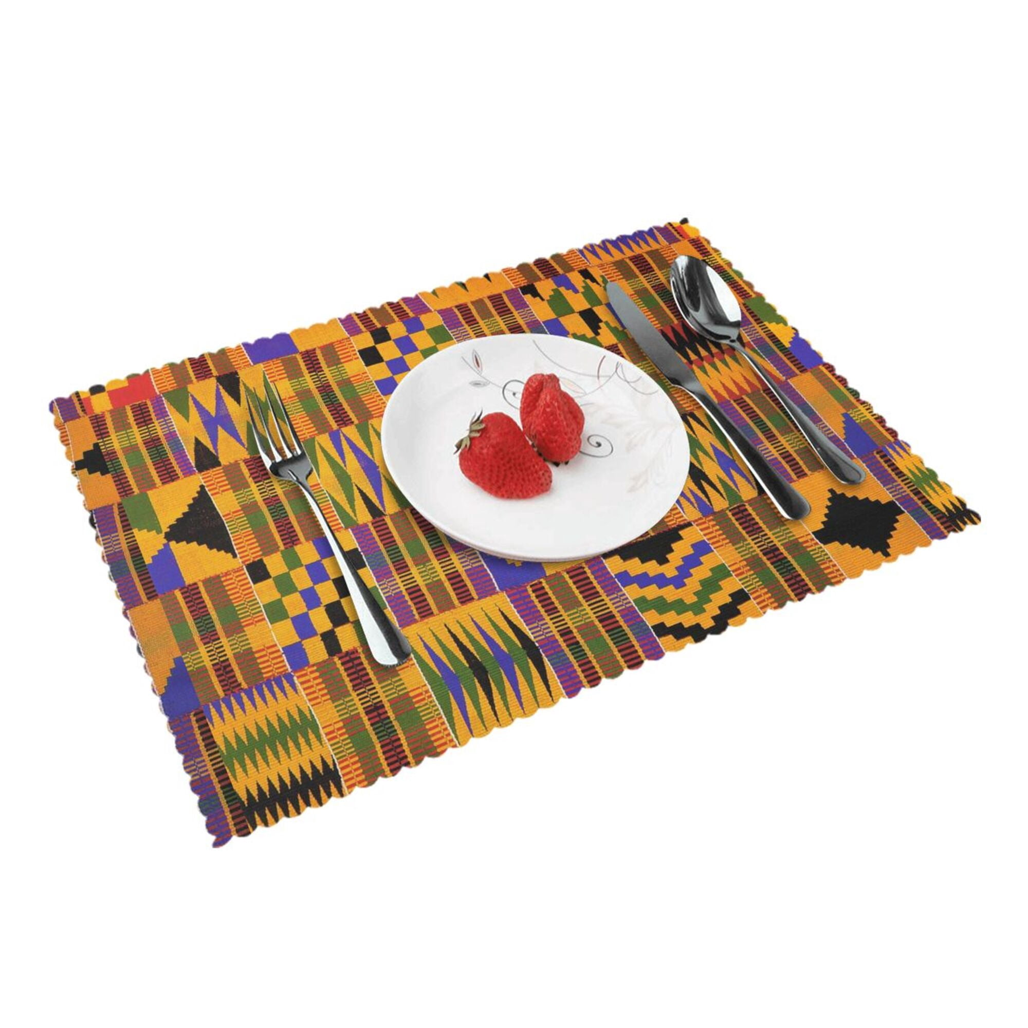 Home Ghana Kente Cloth Placemats Set Of 4 Washable Wipeable Place Mats ...