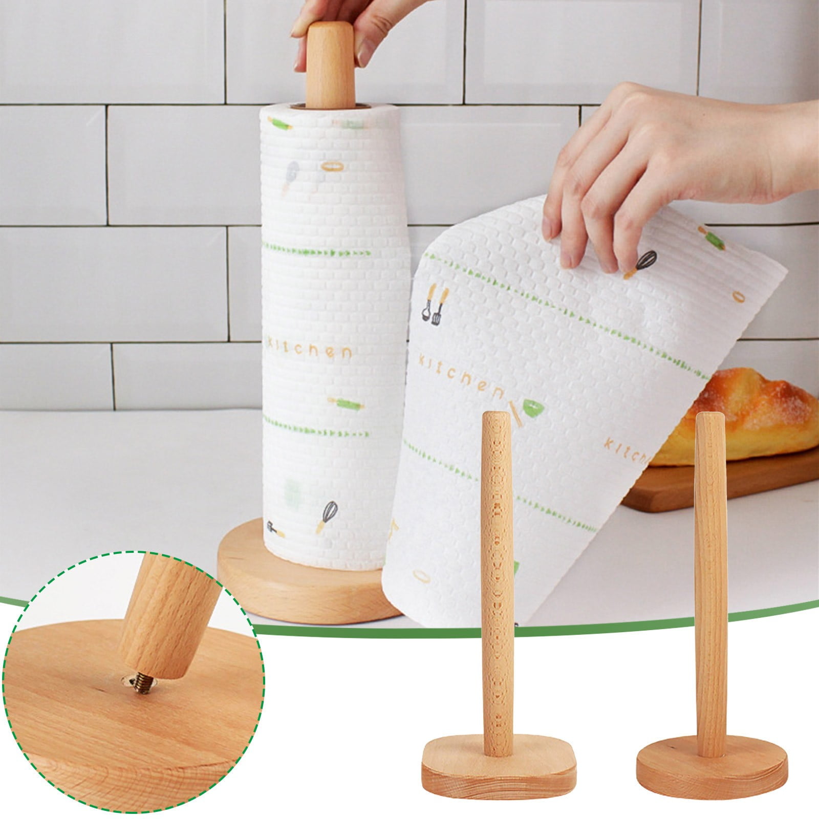 Home Gifts Wooden Standing Paper Towel Holder, Kitchen Roll Holder ...