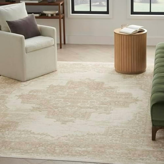Home Grafix Ivory Beige 5'3" x 7'3" Area Rug - Easy Clean, Non Shedding, Bed Room, Living Room ...