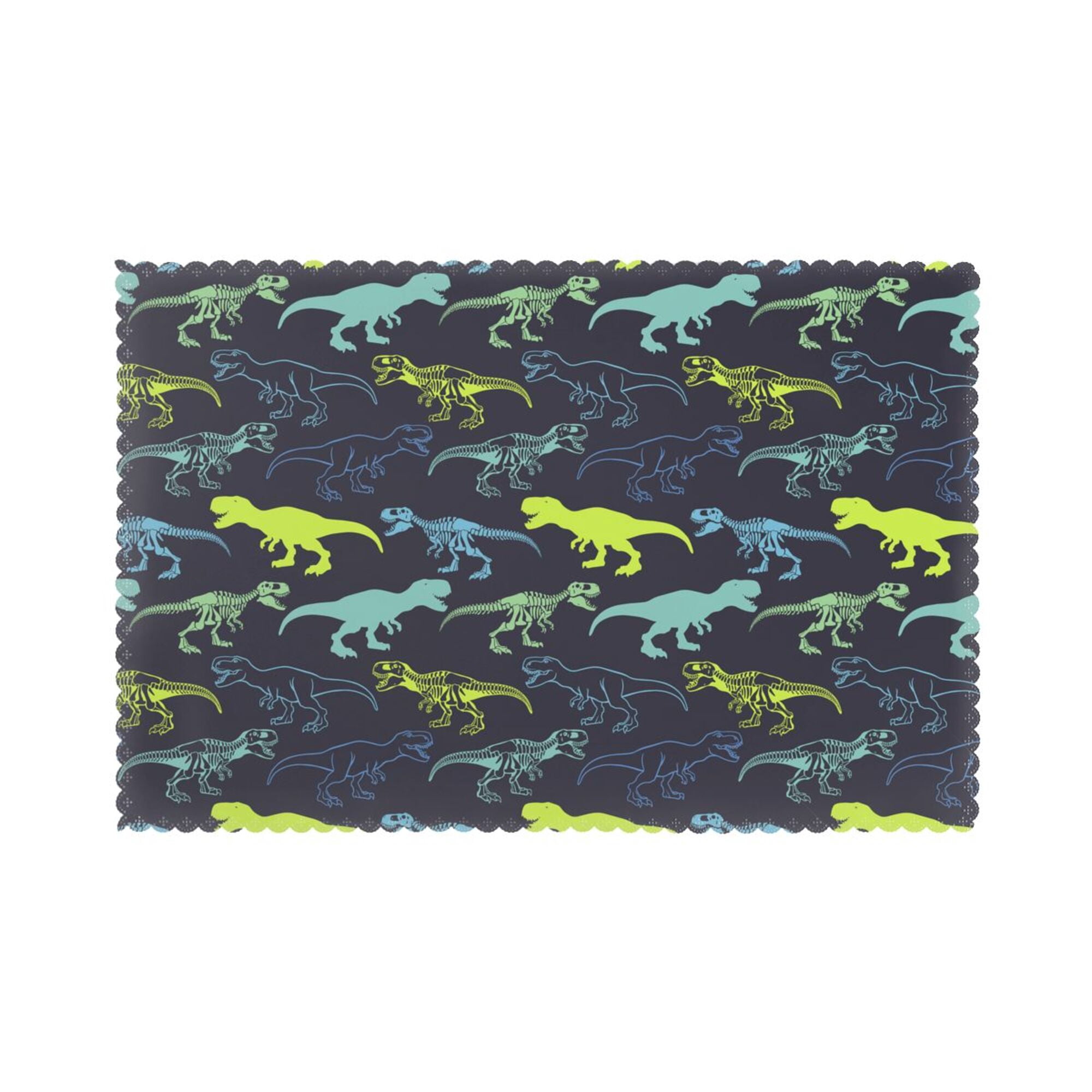 Home Green-Dinosaur-Skeleton-Black Placemats Set Of 6 Washable Wipeable ...