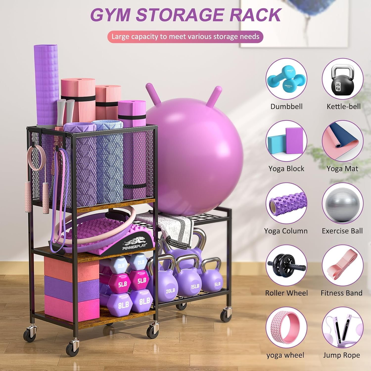 Home Gym 5-Tier Dumbbell Rack, Multi-Purpose Storage Stand with Yoga ...