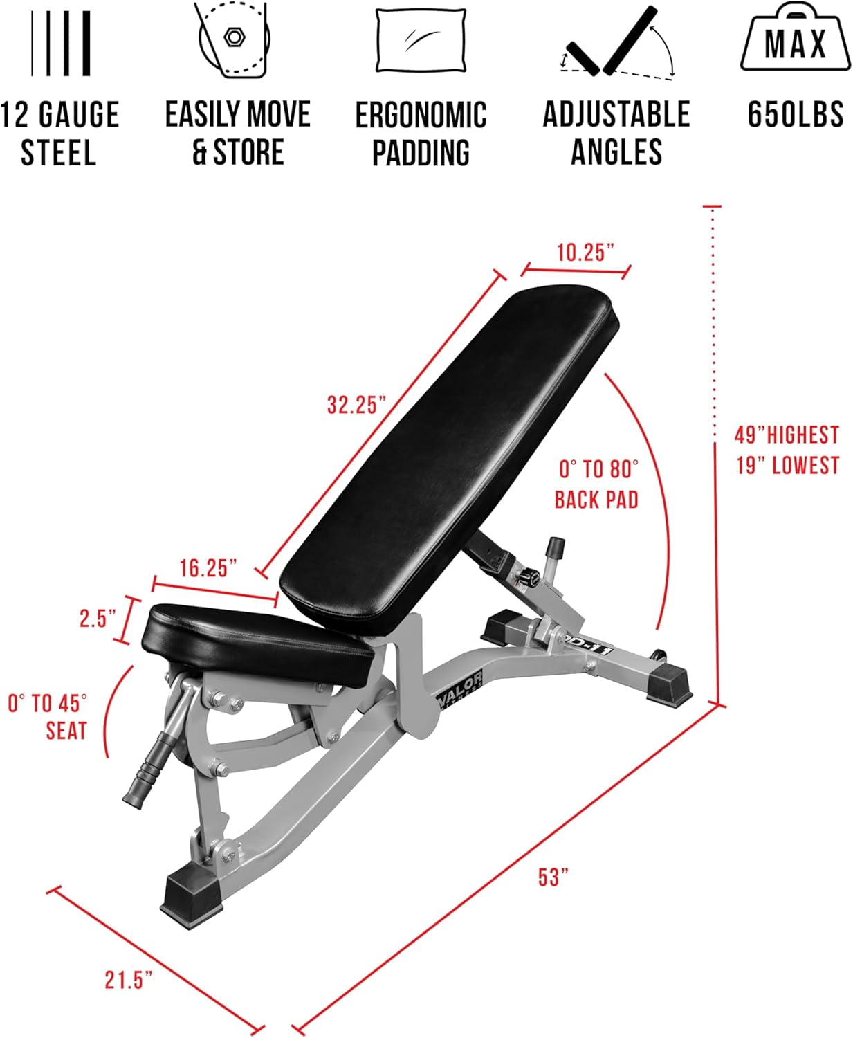 Home Gym Adjustable Utility Weight for Flat or Incline Press with Rear ...