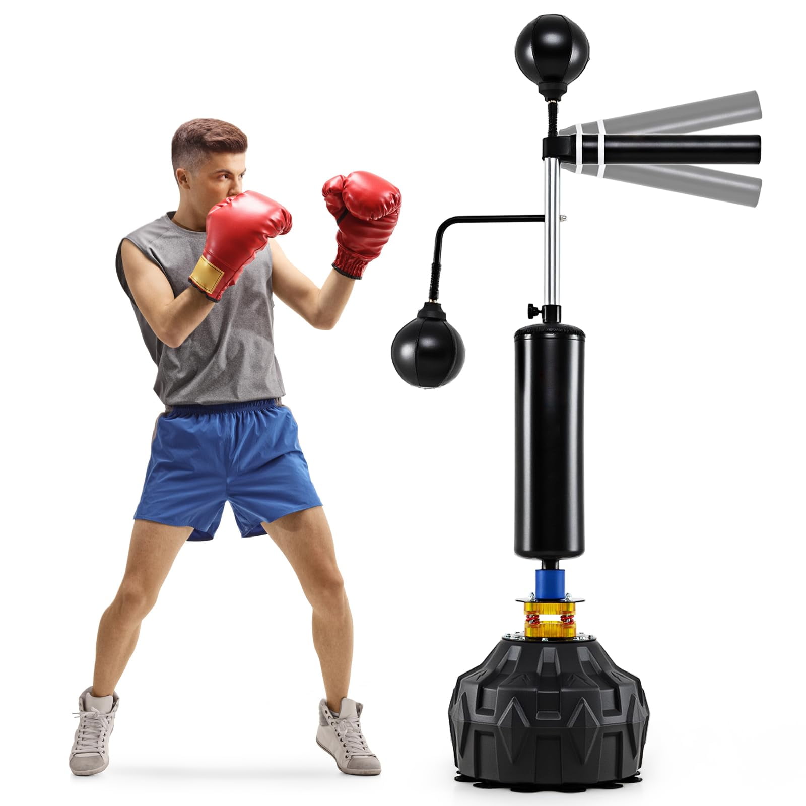 Home Gym Boxing Trainer with 2 Rebound Balls Swivel Bar Adjustable ...