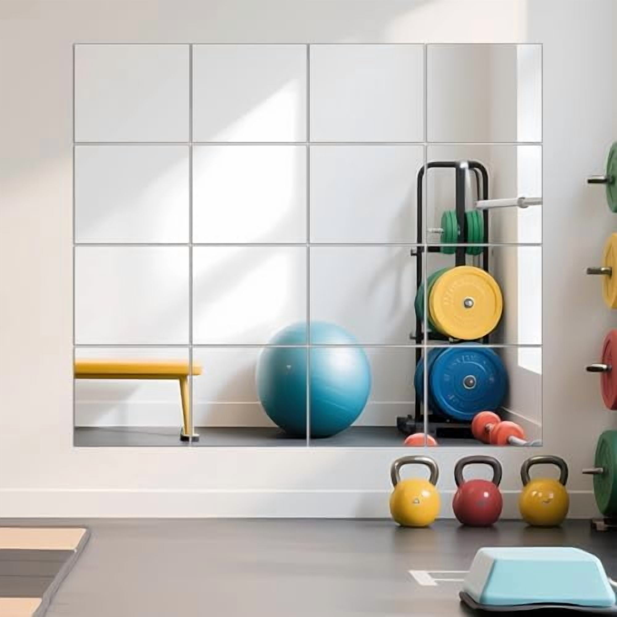 Home Gym Mirrors 14" x 12" x 16Pcs Wall Mounted Mirror Glass Frameless ...