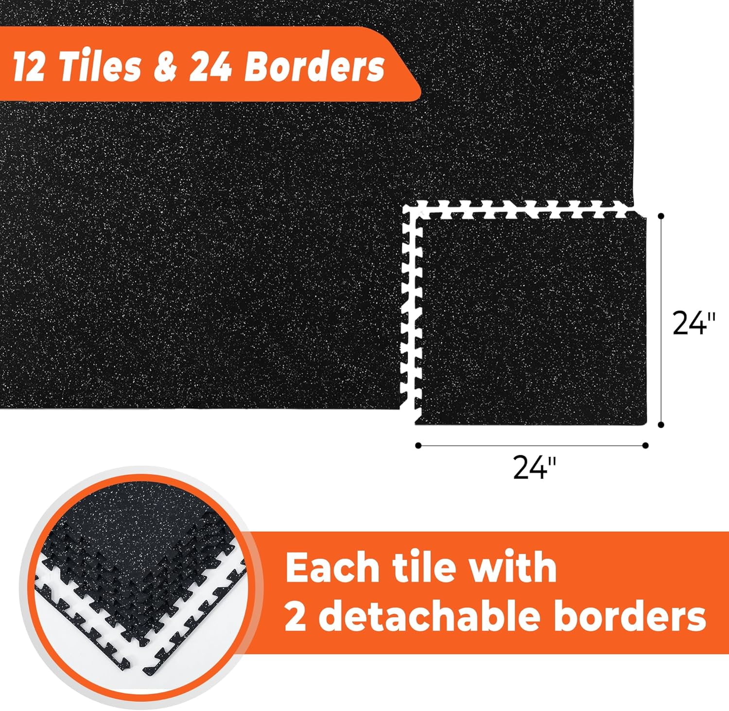 Home Gym Puzzle Mat, 0.4” Thick Rubber Top EVA Foam, 12 Interlocking ...