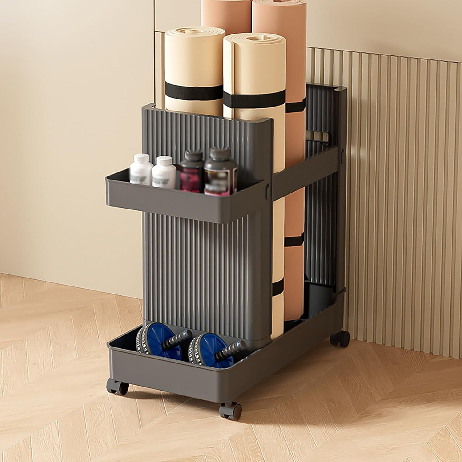 Home Gym Storage,2 Tiers Workout Equipment Organizer with Wheels ...