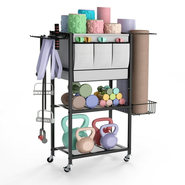Home Gym Storage, 3-Tier Weight Rack for Dumbbells with Fabric Bin ...