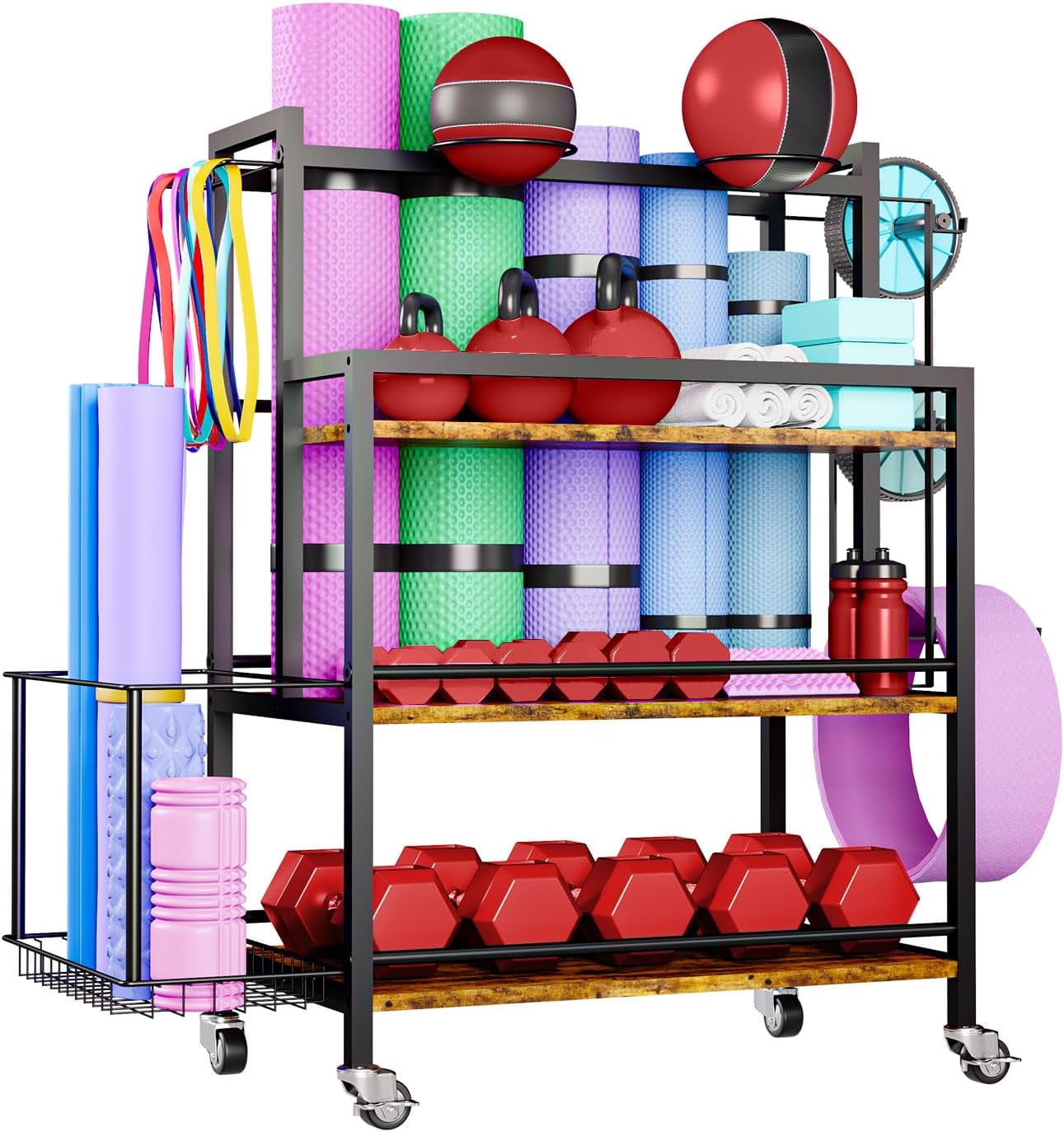 Home Gym Storage, 4 Tier Large Capacity Rack for Dumbbells Kettlebells ...