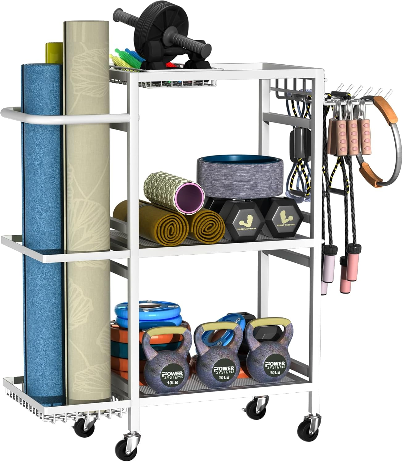 Home Gym Storage Rack, 3 Tier Yoga Mat Storage Rack with Wheel for Yoga ...