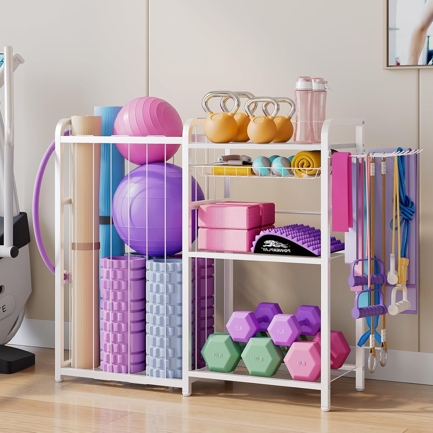Home Gym Storage Rack - Exercise Equipment Storage Organizer for Yoga ...
