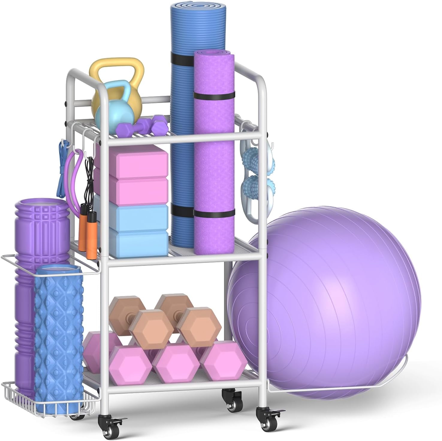 Home Gym Storage Rack Exercise Equipment Storage Organizer for Yoga Mat ...