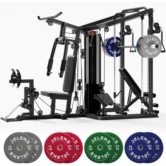Home Gym System Workout Station, Multifunction Smith Machine with 150LB ...