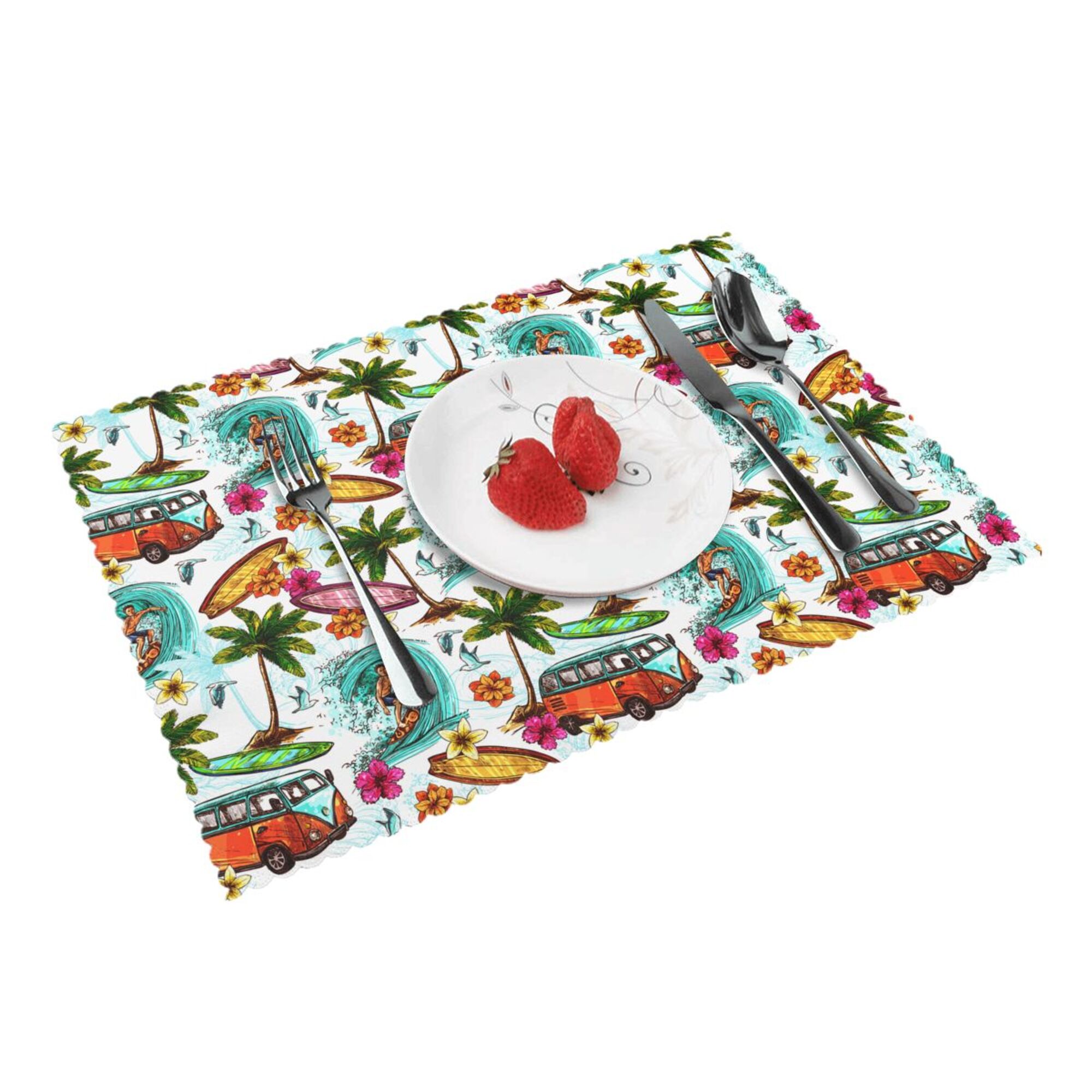 Home Hawaiian Surfer On Wavy Placemats Set Of 4 Washable Wipeable Place ...