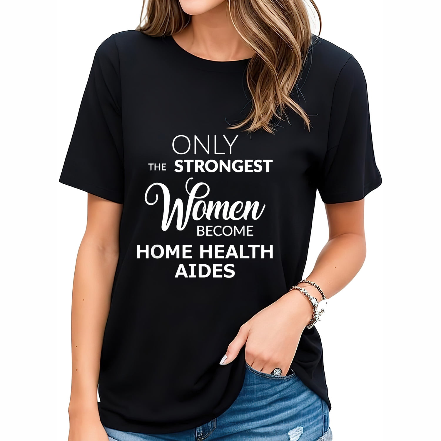 Home Health Aide Shirt Aid Tee Gifts for Strongest Women Black ...