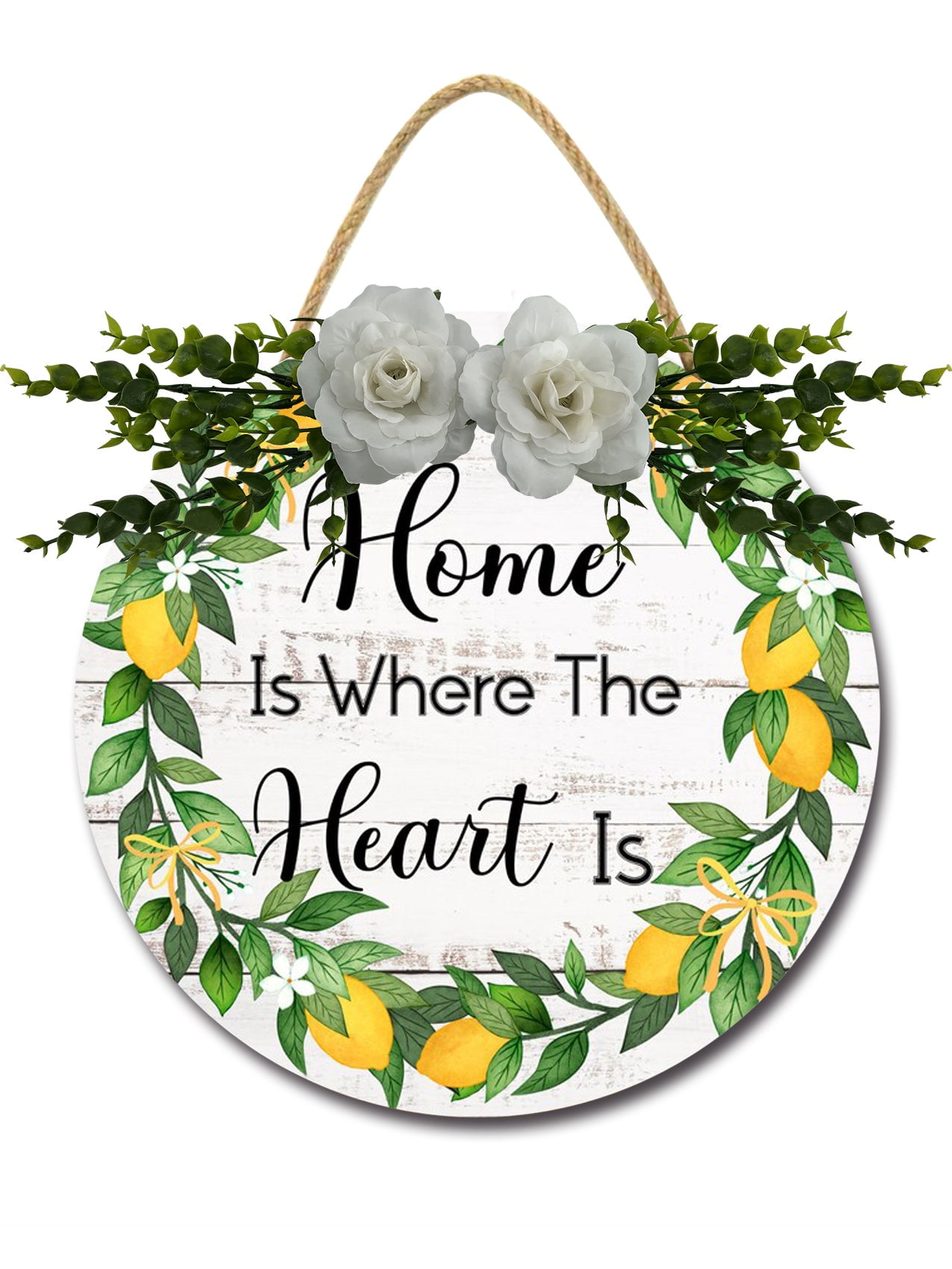 Home Is Where The Heart Is Door Sign Home Decor Round Wood Wreaths Wall ...