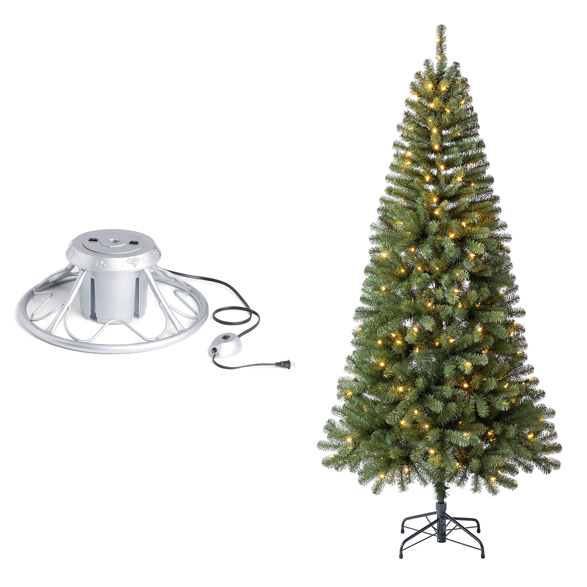 Home Heritage Rotating Tree Stand Base w/7' Brighampton Spruce Xmas ...