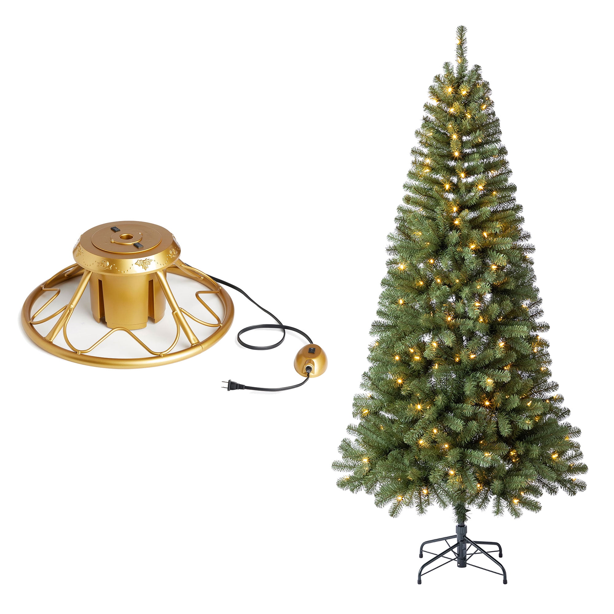 Home Heritage Rotating Tree Stand Base w/Brighampton 7' Pre-Lit Xmas ...