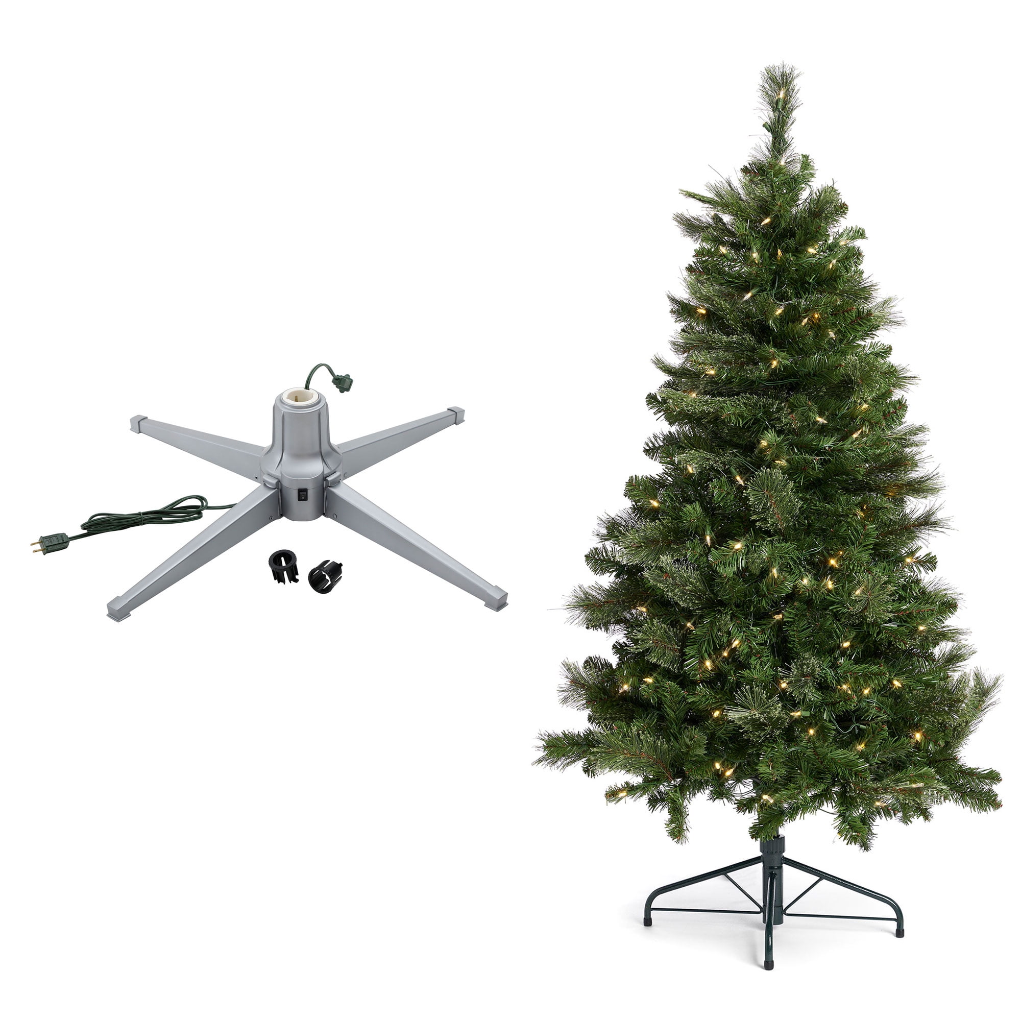 Home Heritage Rotating Tree Stand Base with Cascade 5-Ft Pre-Lit Xmas ...