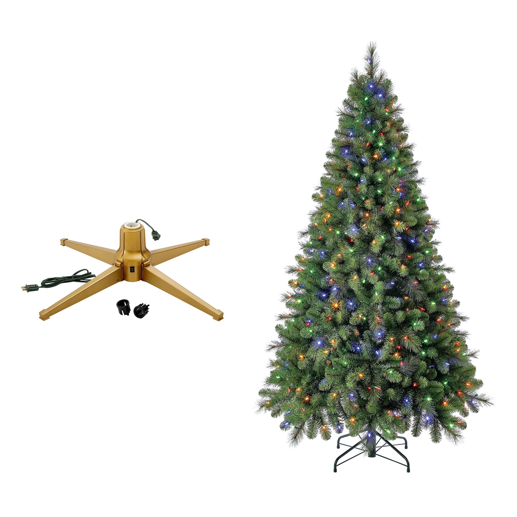 Home Heritage Rotating Tree Stand Base with Cascade 7-Ft Pre-Lit Xmas ...