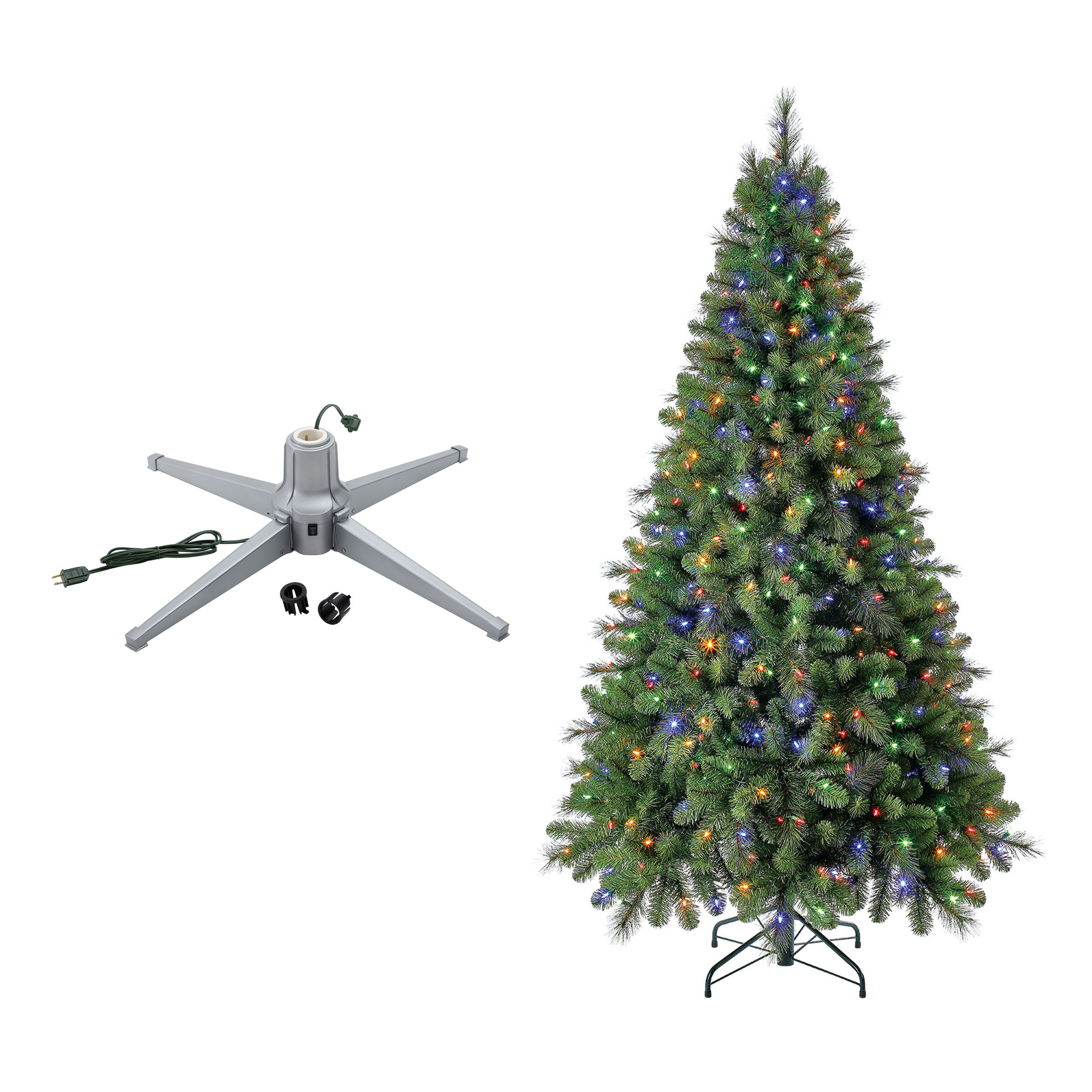 Home Heritage Rotating Tree Stand Base with Cascade 7-Ft Pre-Lit Xmas ...