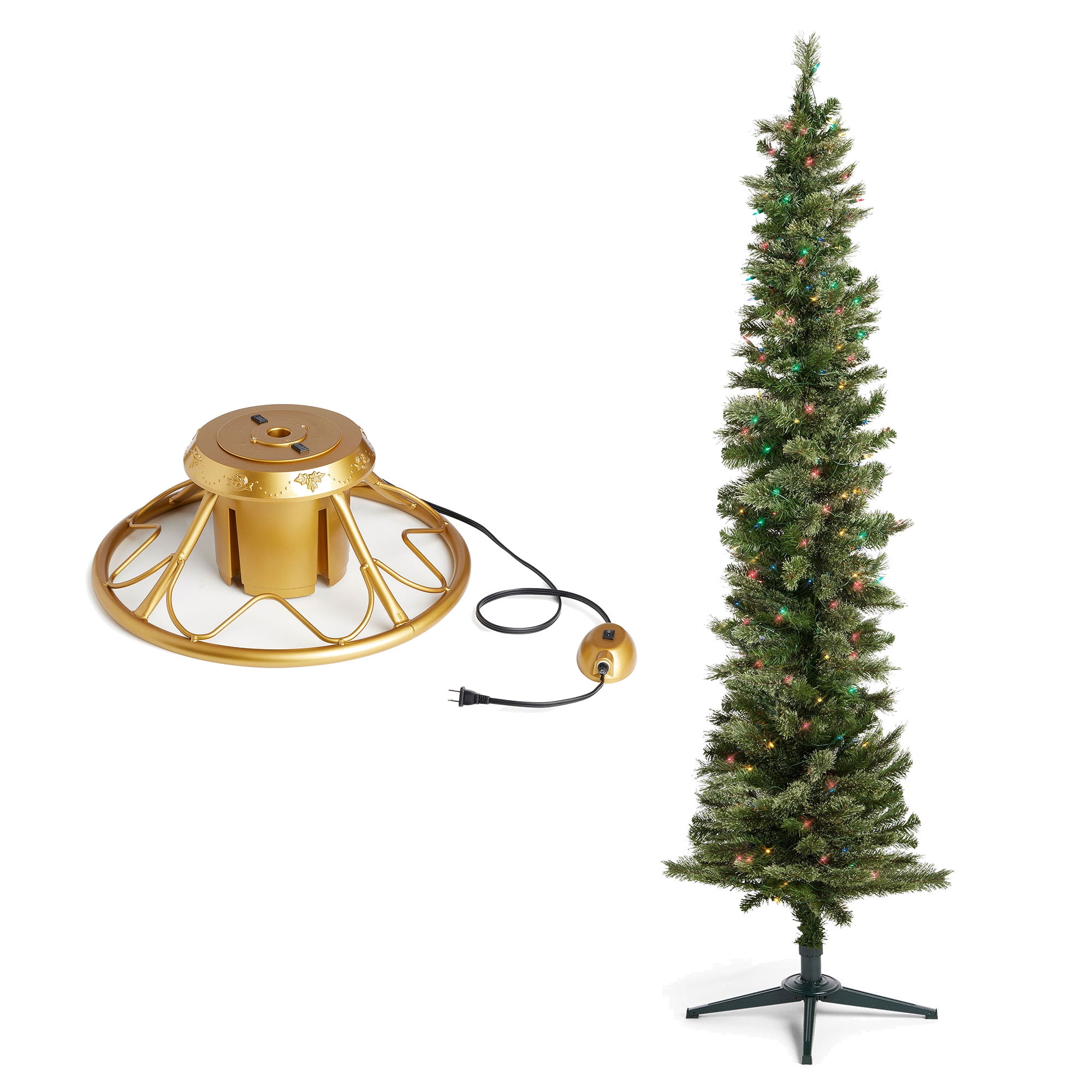 Home Heritage Rotating Tree Stand Base with Stanley 7' Skinny Xmas Tree ...