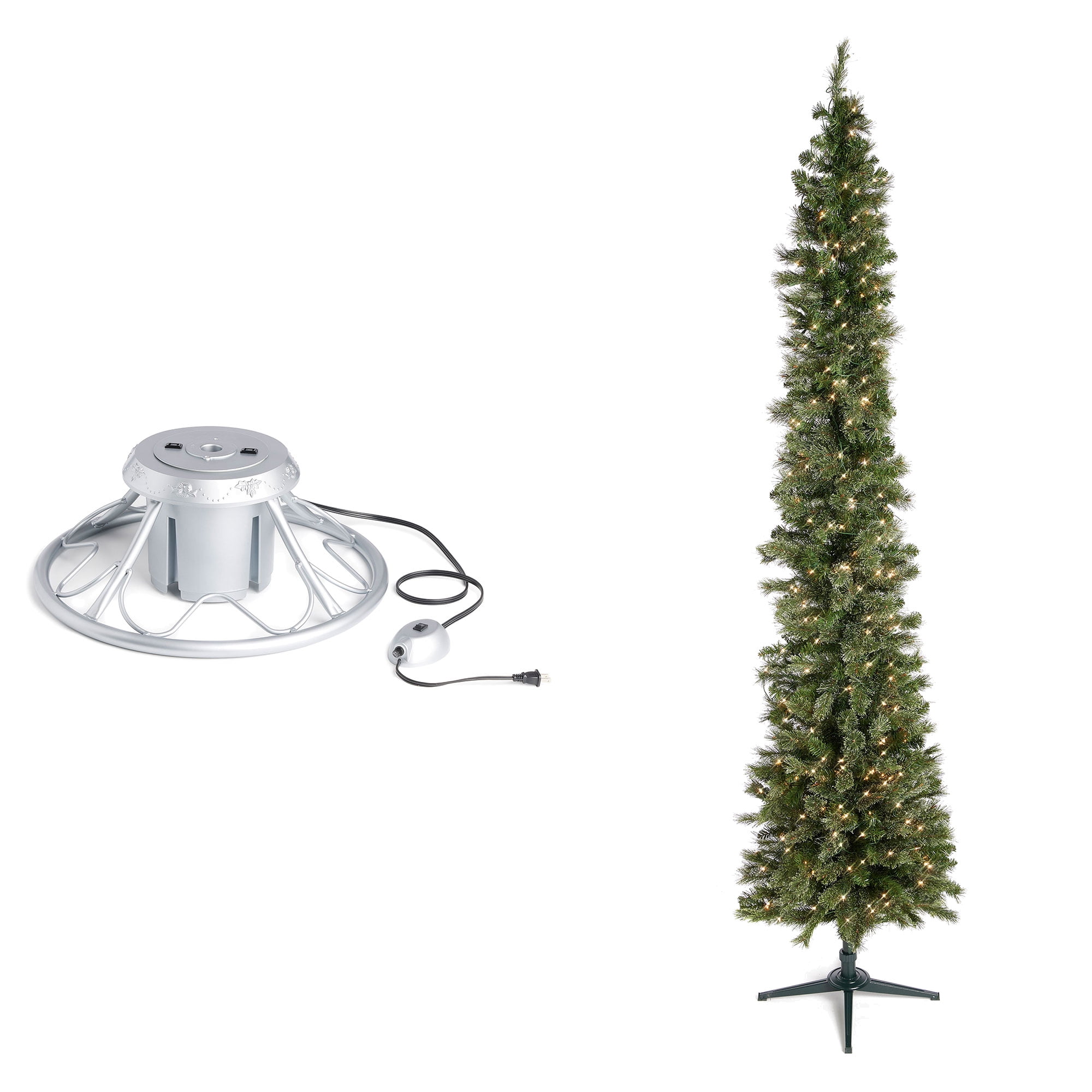 Home Heritage Rotating Tree Stand Base with Stanley 9' Skinny Xmas Tree ...