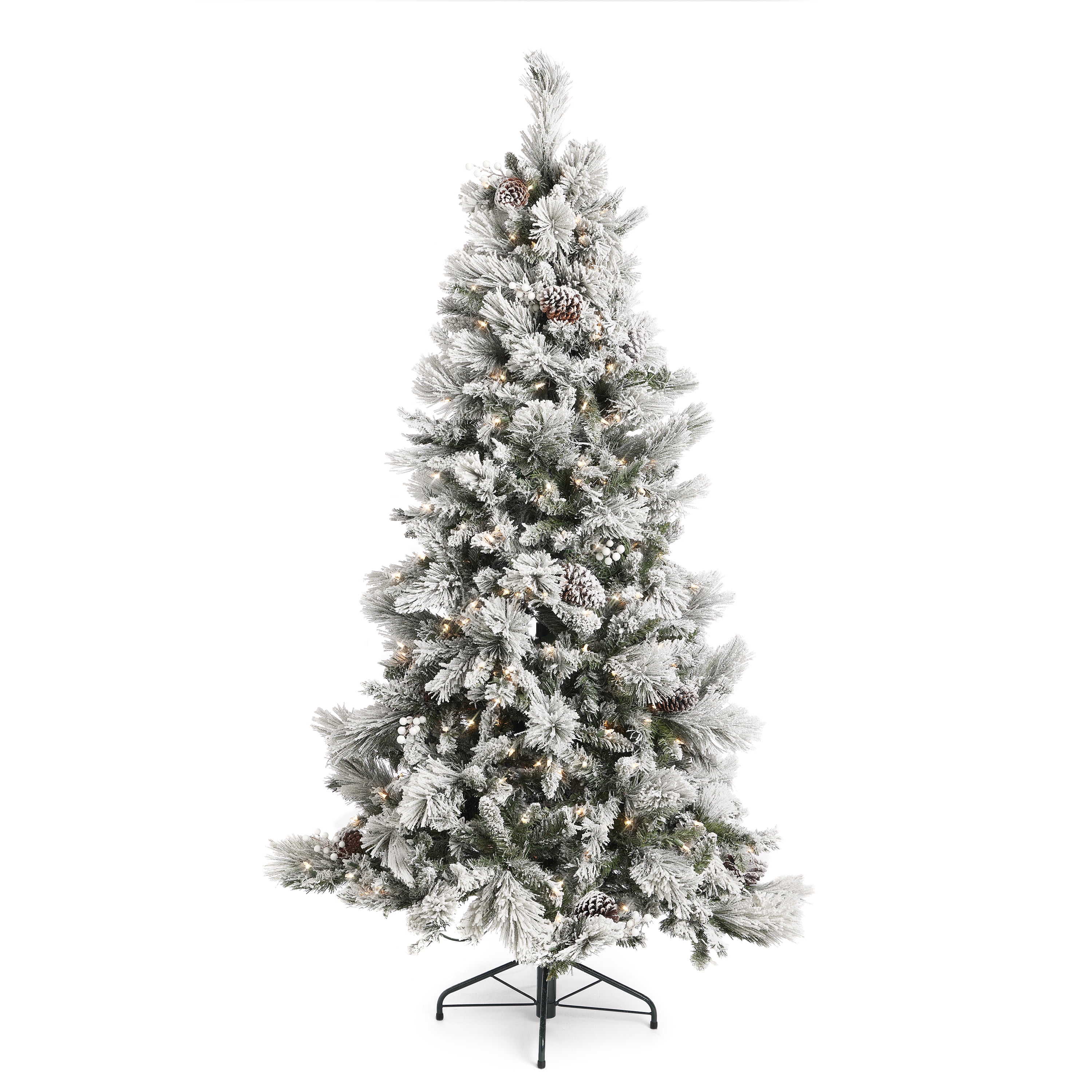 Home Heritage 7.5' Prelit Snowdrift Xmas Tree w/ Lights, Berries ...