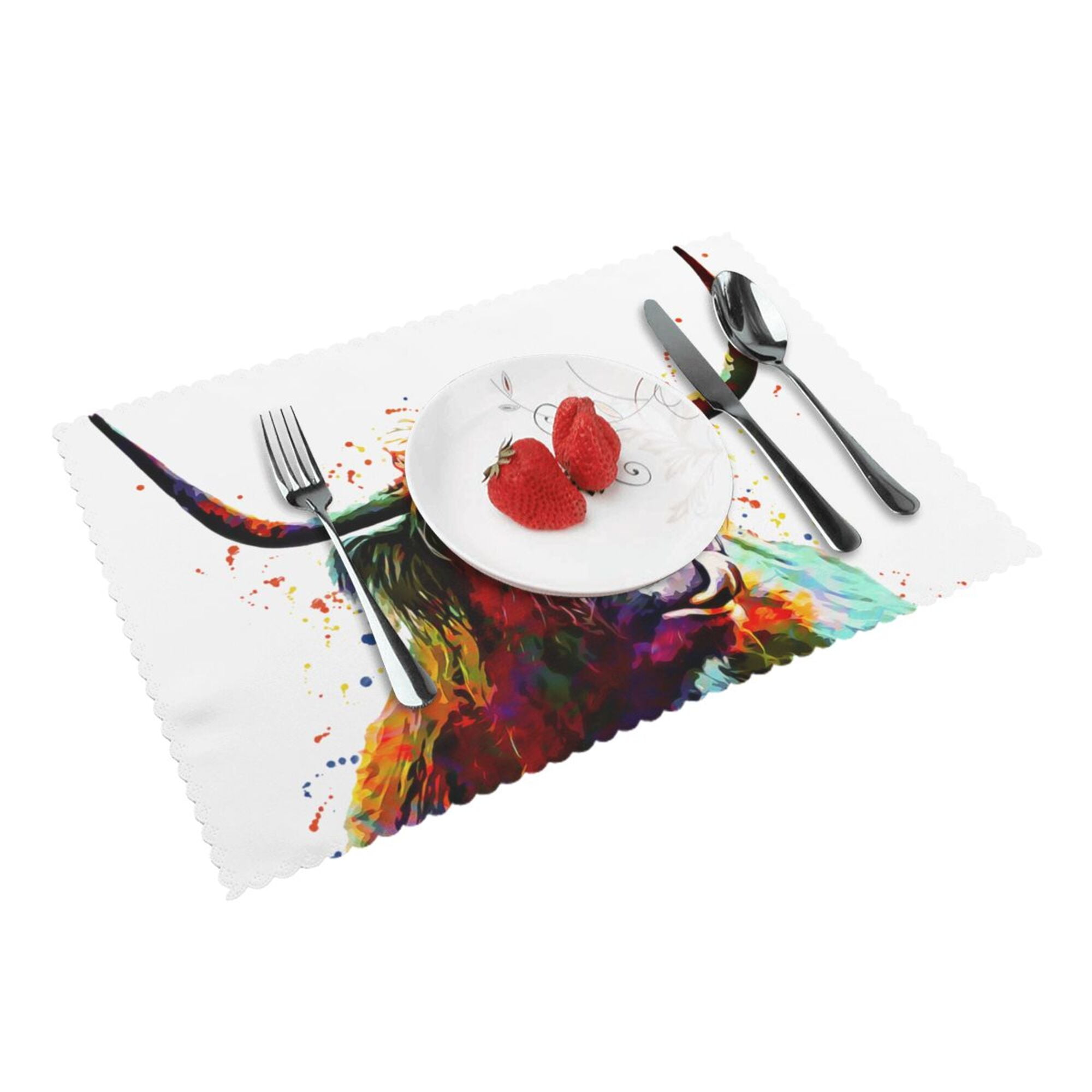 Home Highland Cow Watercolor Art Work Print Placemats Set Of 4 Washable ...