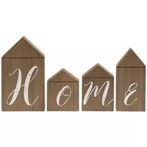 Home House Shaped Wood Blocks Set Of 4 Farmhouse Prim Country ...